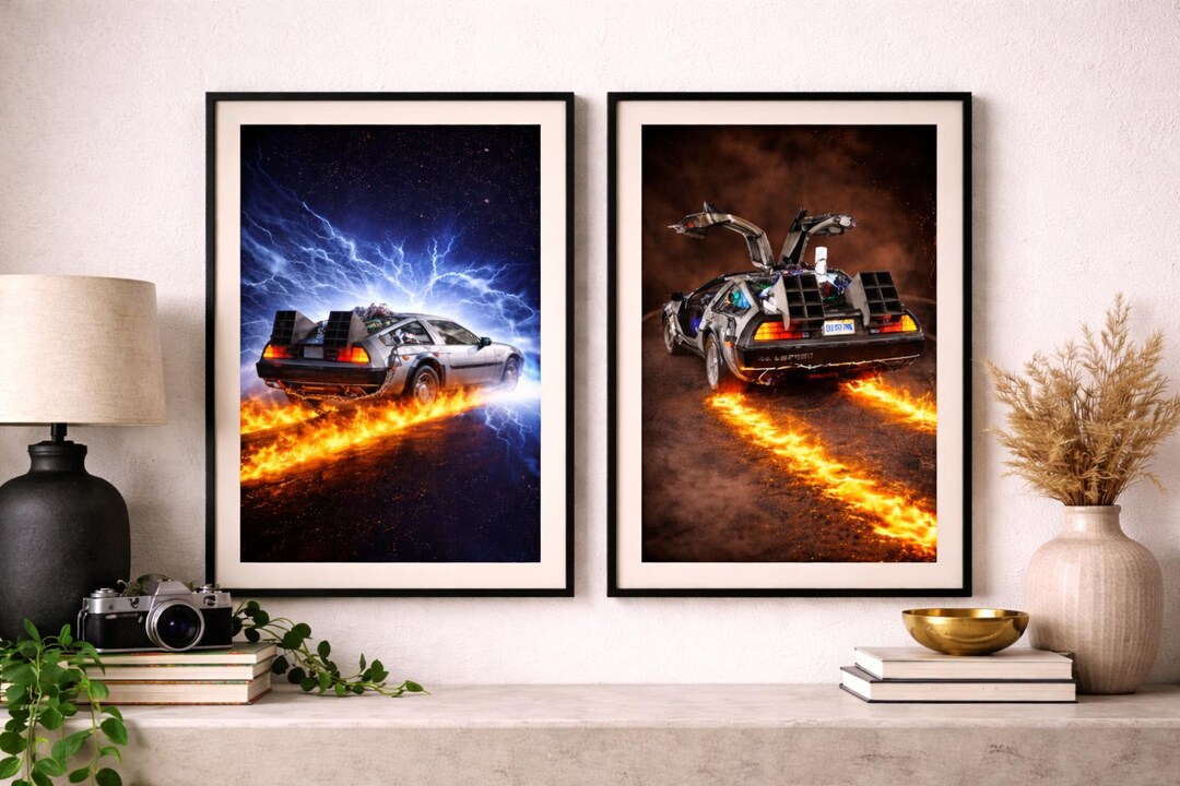 Delorean Time Travel Car Poster Set | 80s Movie Sci-fi Art (A4 Digital ...