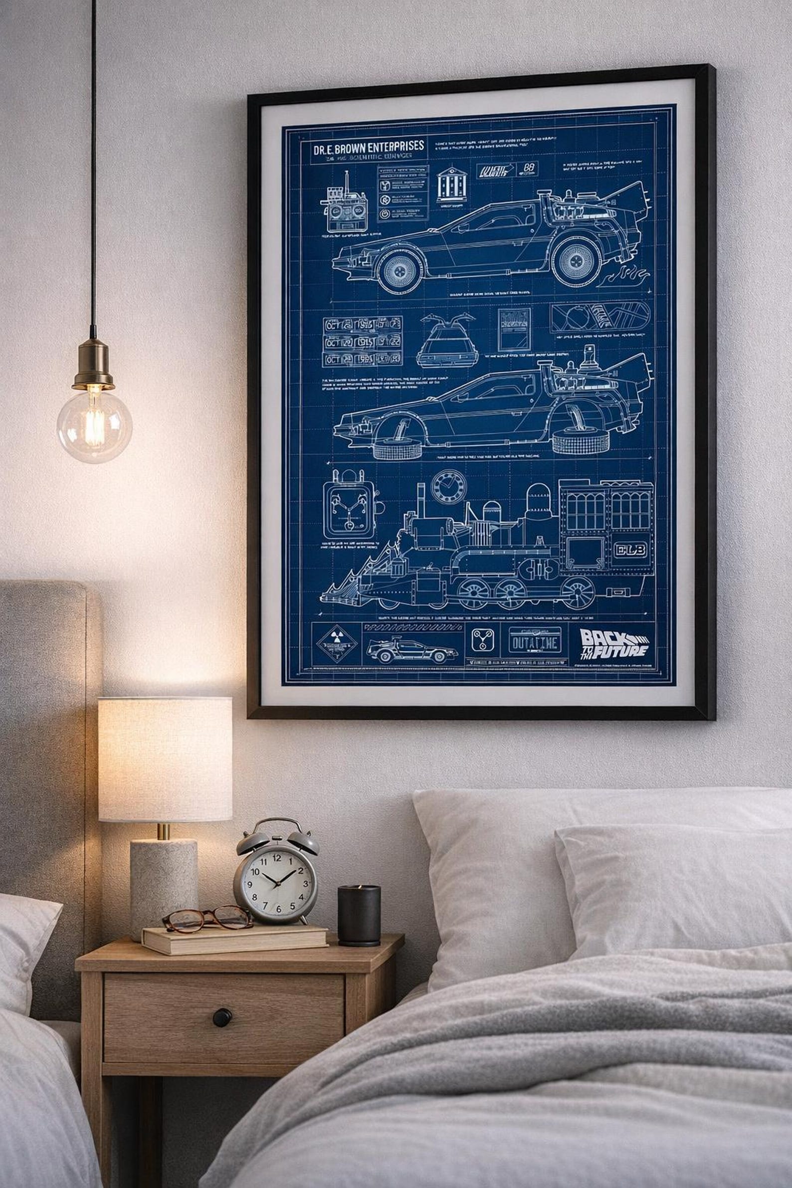 Delorean Time Machine Blueprint Poster, Retro Sci-fi Car & Train Art ...