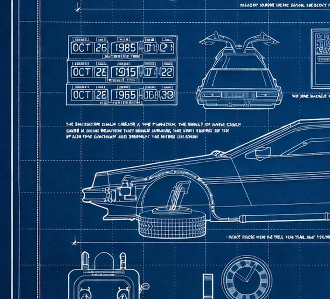 Delorean Time Machine Blueprint Poster, Retro Sci-fi Car & Train Art ...