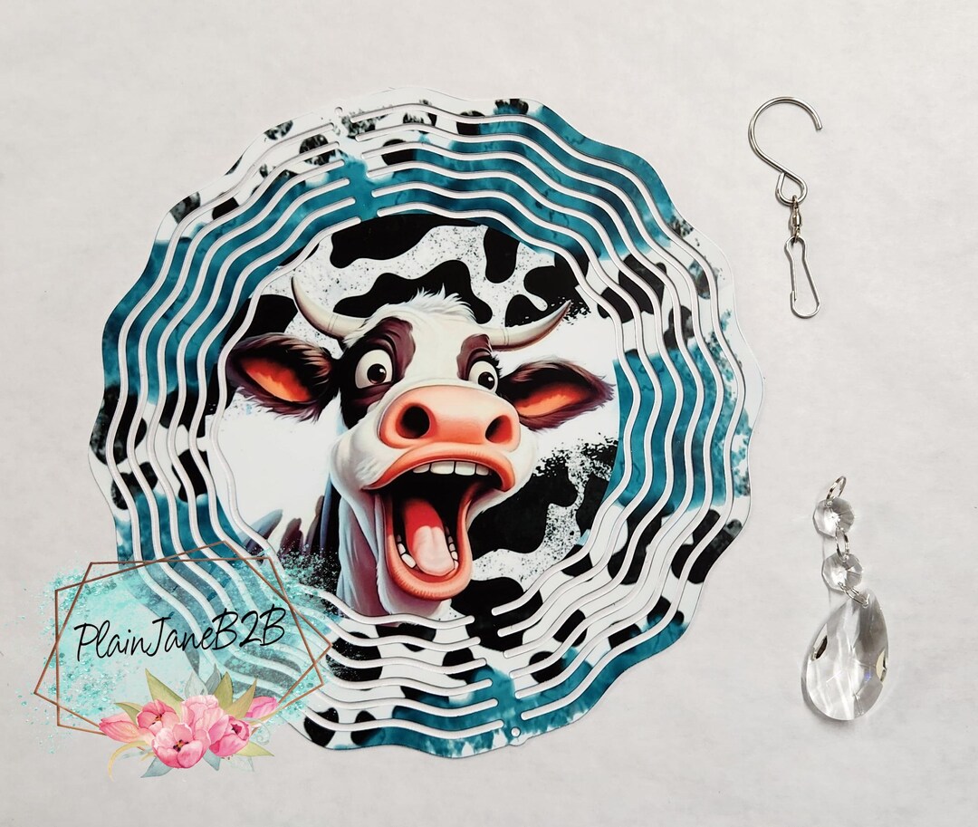 Whimsical Silly Cow Cow Print Turquoise Wind Spinner 10 Inch ...