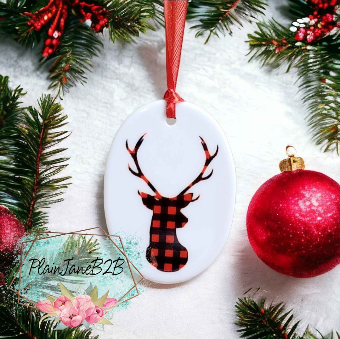 Buffalo Check Deer Christmas Ornament Ceramic or MDF Customizable ...