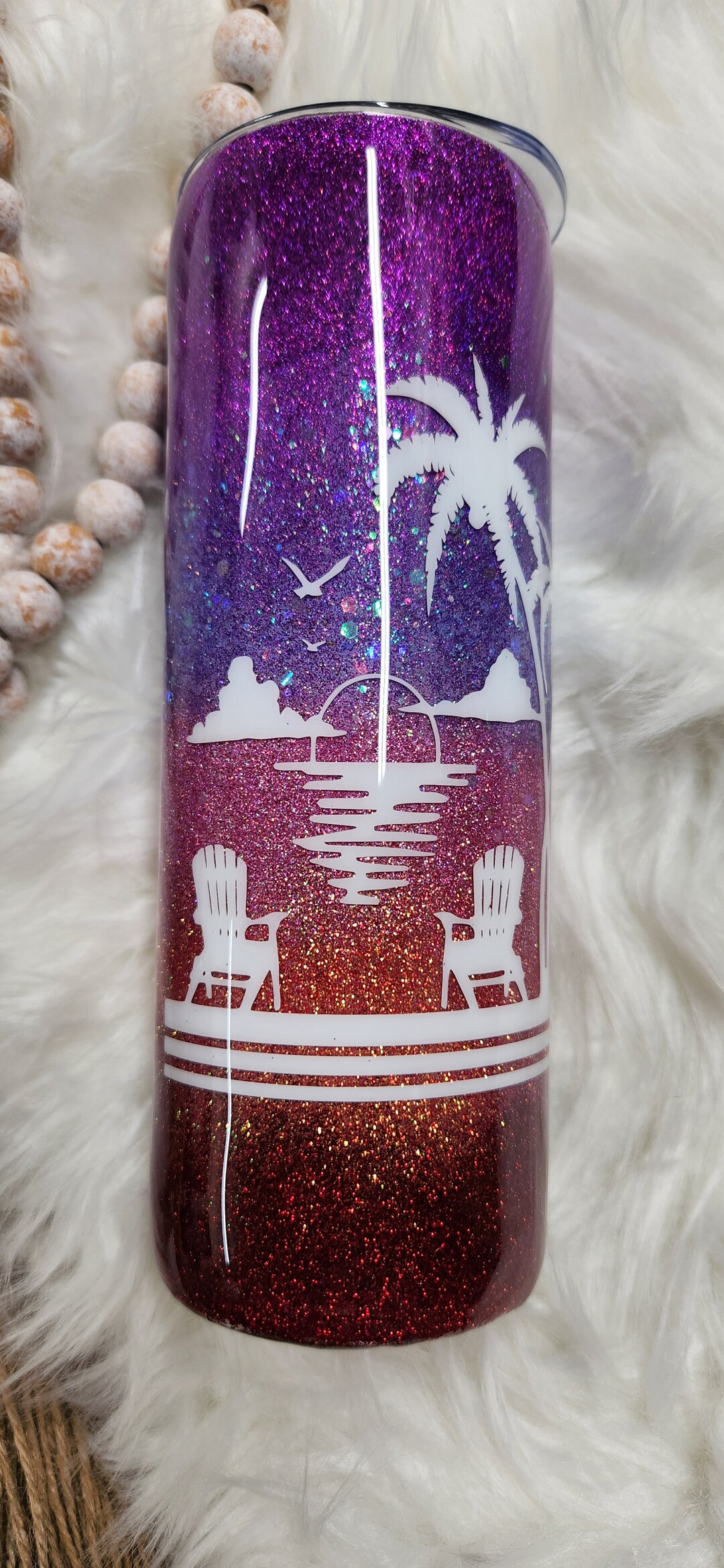 Sunset Sunrise Beach Ocean Theme Glitter Resin Epoxy 20 Oz Tumbler ...