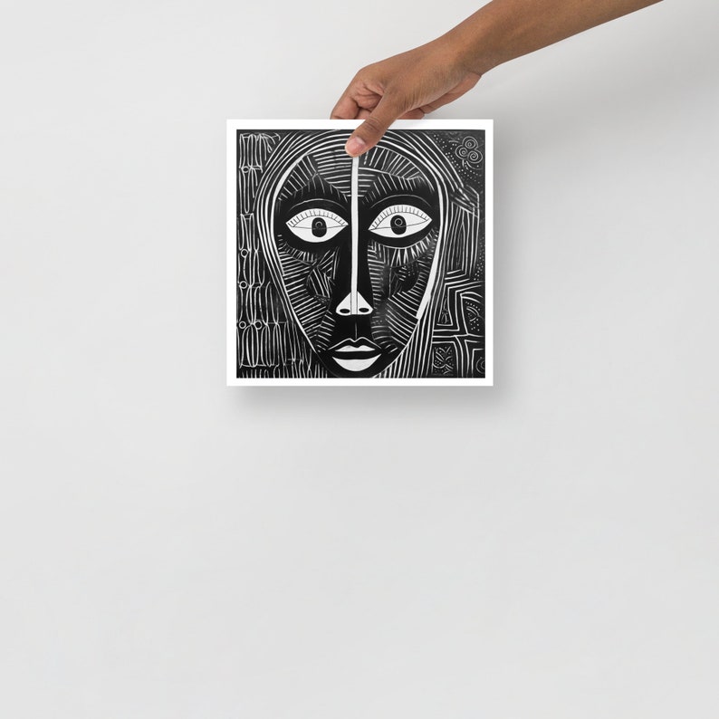 Tribal Mask - Linocut Style Art Brute Primitive Art Design Outsider ...