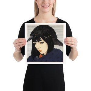 Juniper With a Black Raven Perched on Her Head, Colour Art Print ...