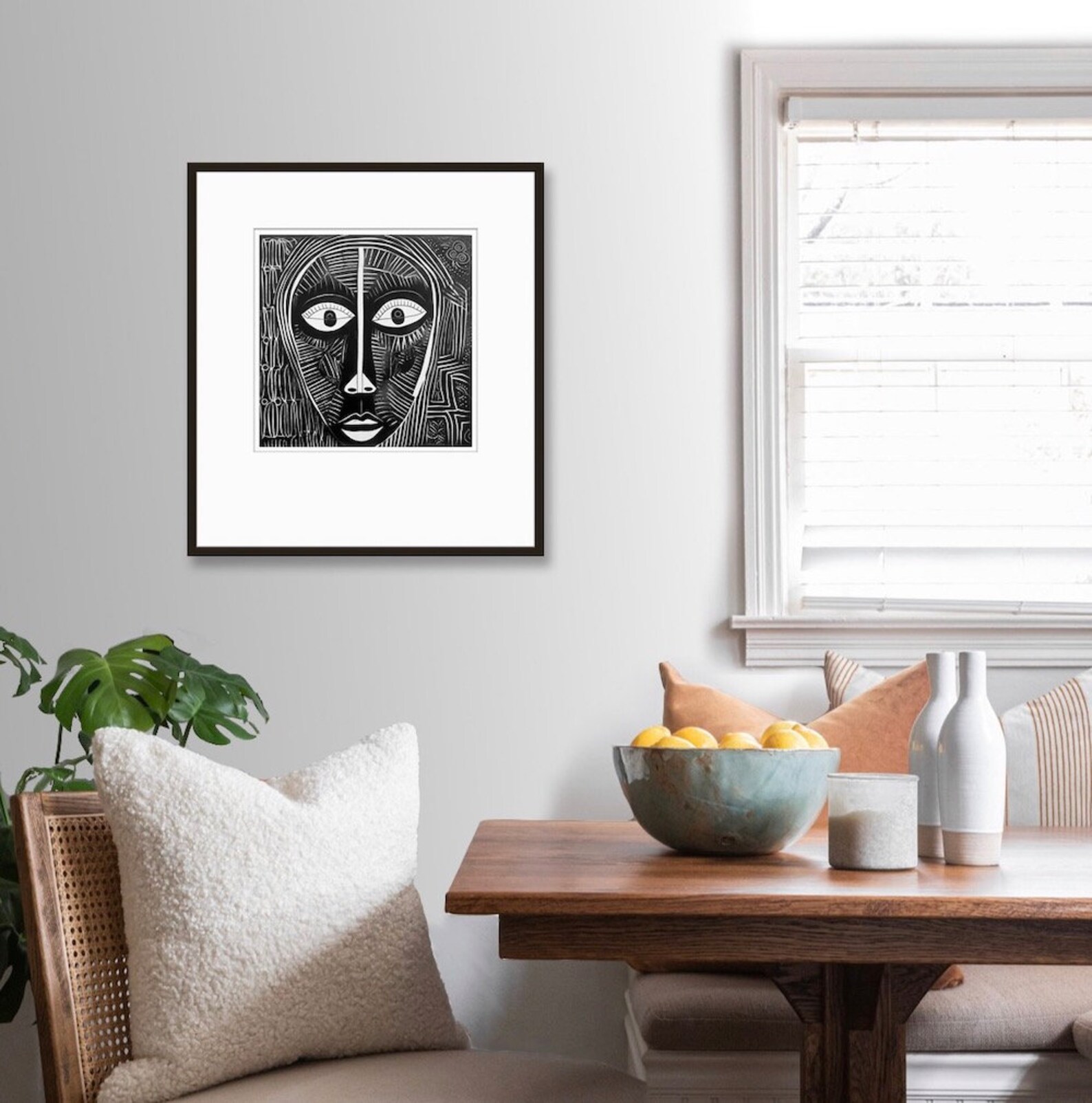 Tribal Mask - Linocut Style Art Brute Primitive Art Design Outsider ...