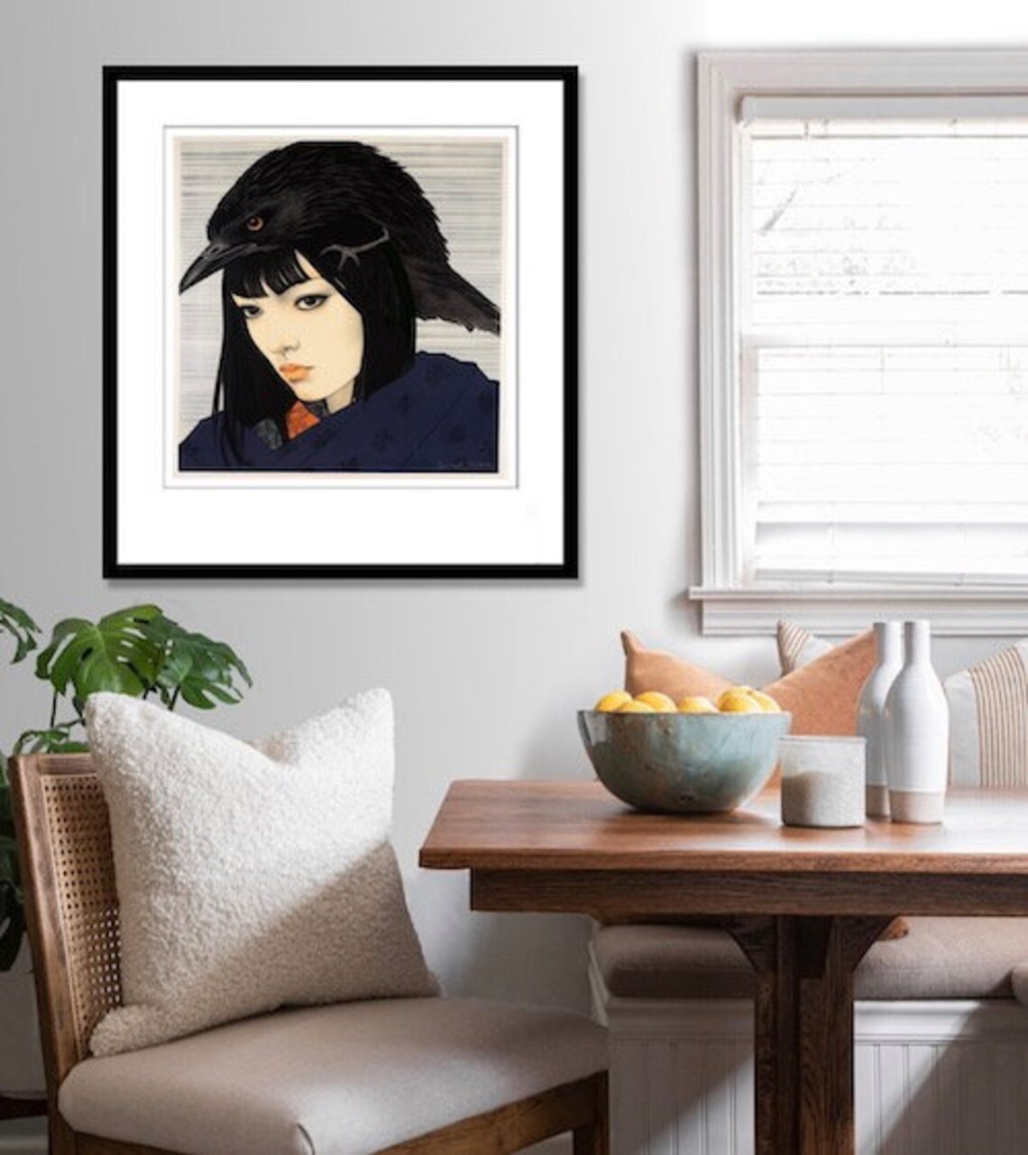 Juniper With a Black Raven Perched on Her Head, Colour Art Print ...