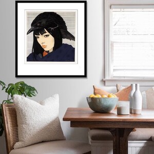 Juniper With a Black Raven Perched on Her Head, Colour Art Print ...