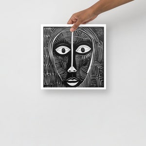 Tribal Mask - Linocut Style Art Brute Primitive Art Design Outsider ...
