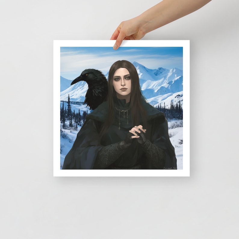 Lilith With a Raven on Her Shoulder Against a Backdrop of a Northern ...