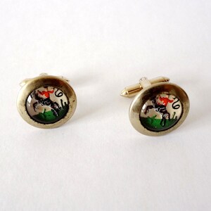 1950s Cowboy Cufflinks | Reverse Painted Carved Glass Cufflinks ...