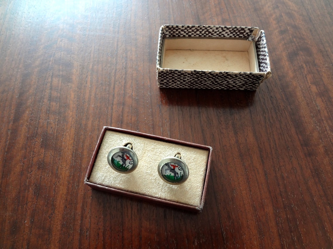 1950s Cowboy Cufflinks Reverse Painted Carved Glass Cufflinks Vintage ...