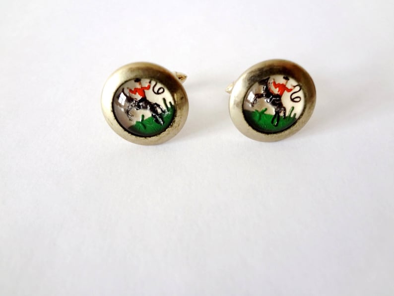 1950s Cowboy Cufflinks | Reverse Painted Carved Glass Cufflinks ...