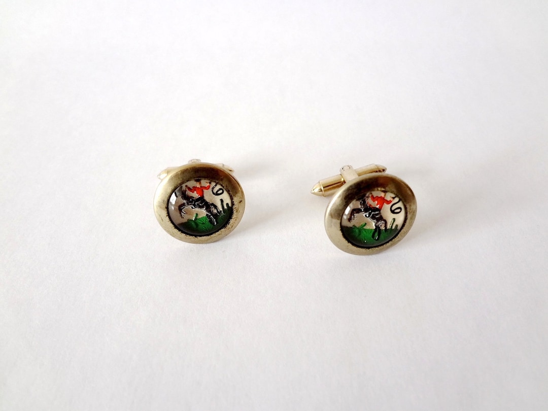 1950s Cowboy Cufflinks | Reverse Painted Carved Glass Cufflinks ...