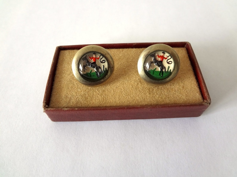 1950s Cowboy Cufflinks Reverse Painted Carved Glass Cufflinks Vintage ...