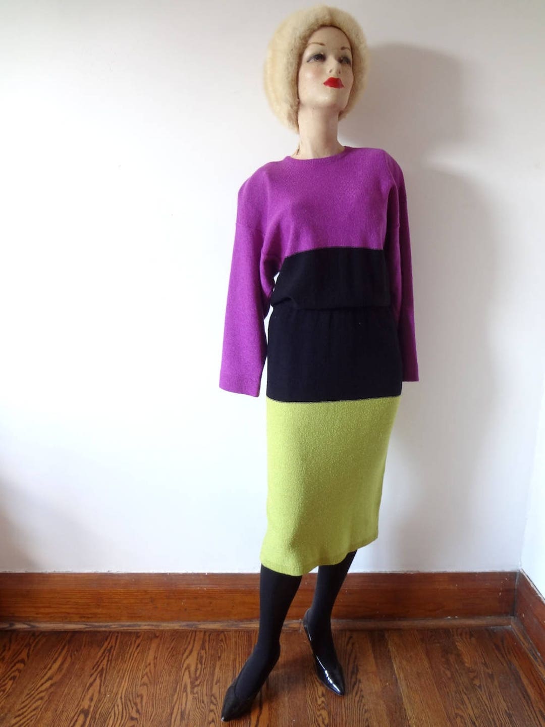 1980s Sweater Dress - Steve Fabrikant Knit Dress - Designer Vintage - Etsy