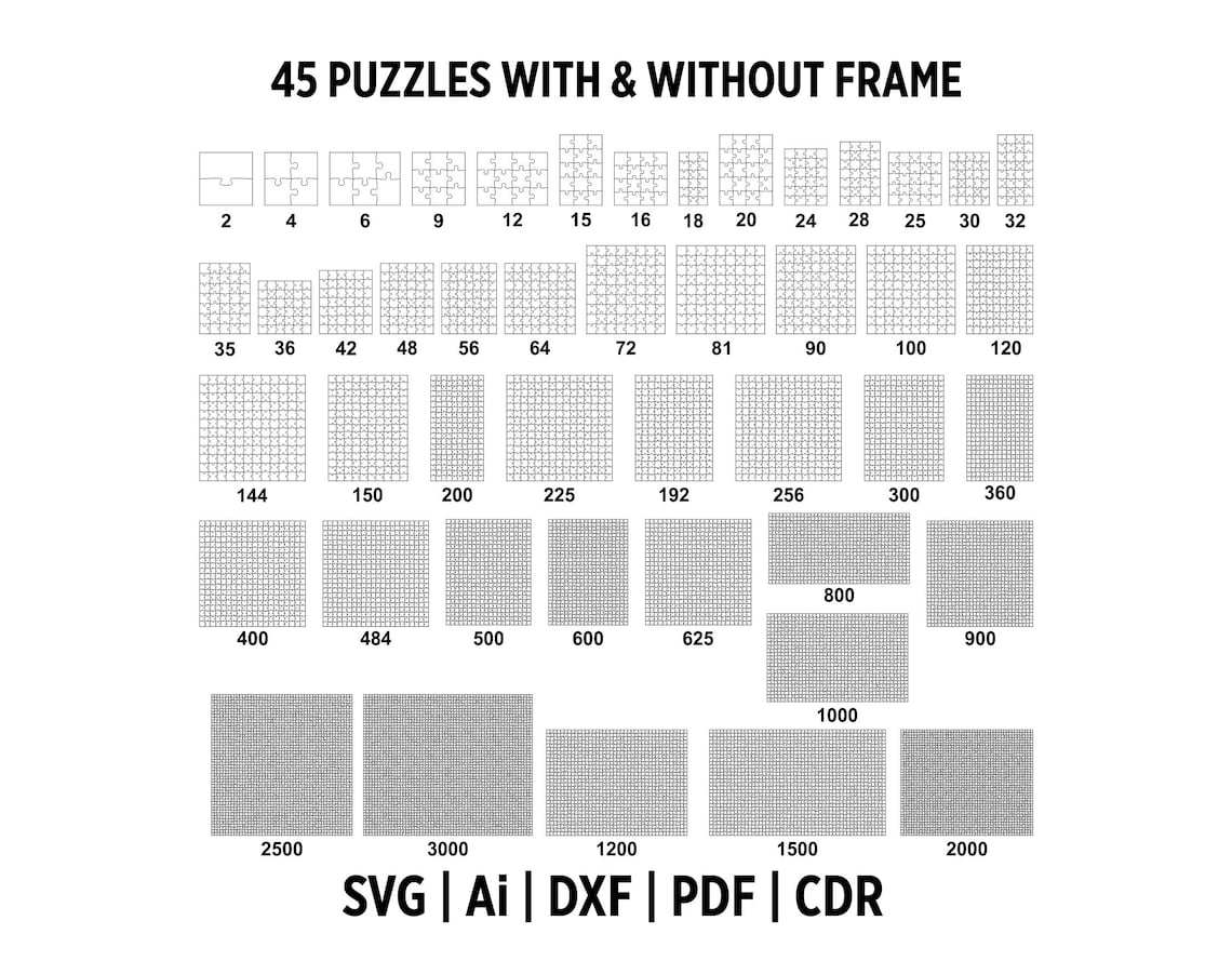 45 Puzzle Template Laser Cut Bundle | Laser Cutting File | Cricut Svg ...