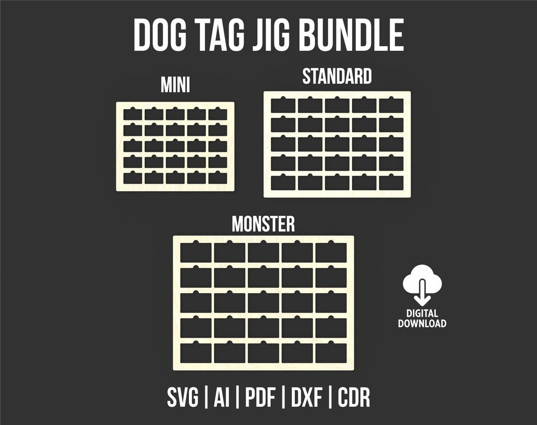 25 Slots Dog Tag Jig Bundle Laser Cut Svg and Dxf Files for Laser Cut ...