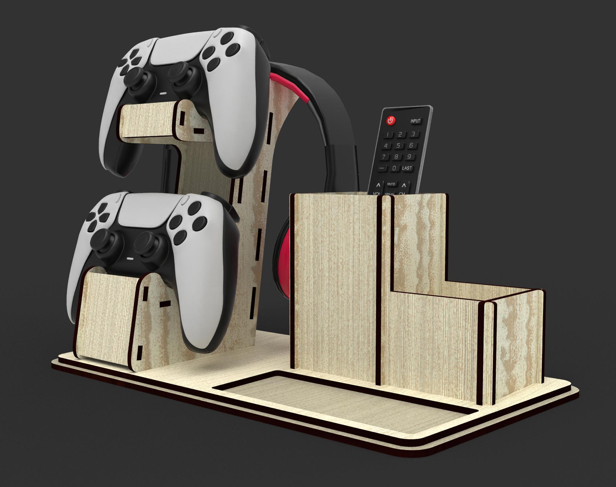 Dual Controller and Remote Desk Stand With Headphone Holder Svg and Dxf ...