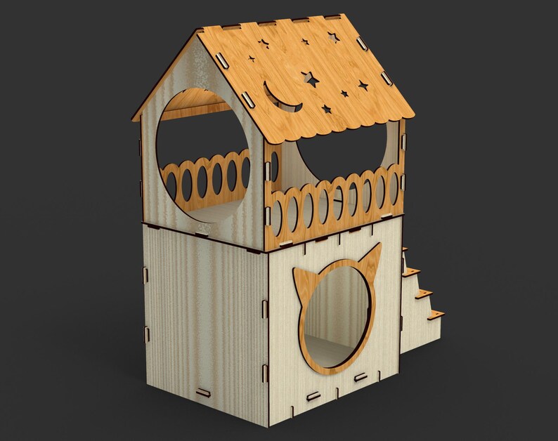 Cat House Cut Svg and Dxf Files for Laser Cut, Two-story Cat, Rabbit ...