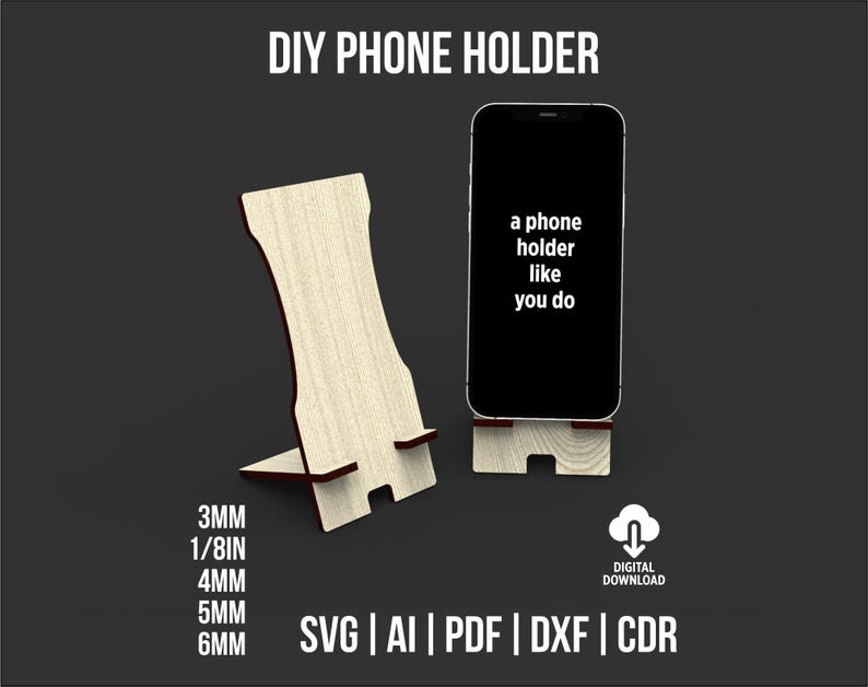 Phone Holder Stand Svg and Dxf Laser Cut Files - Etsy