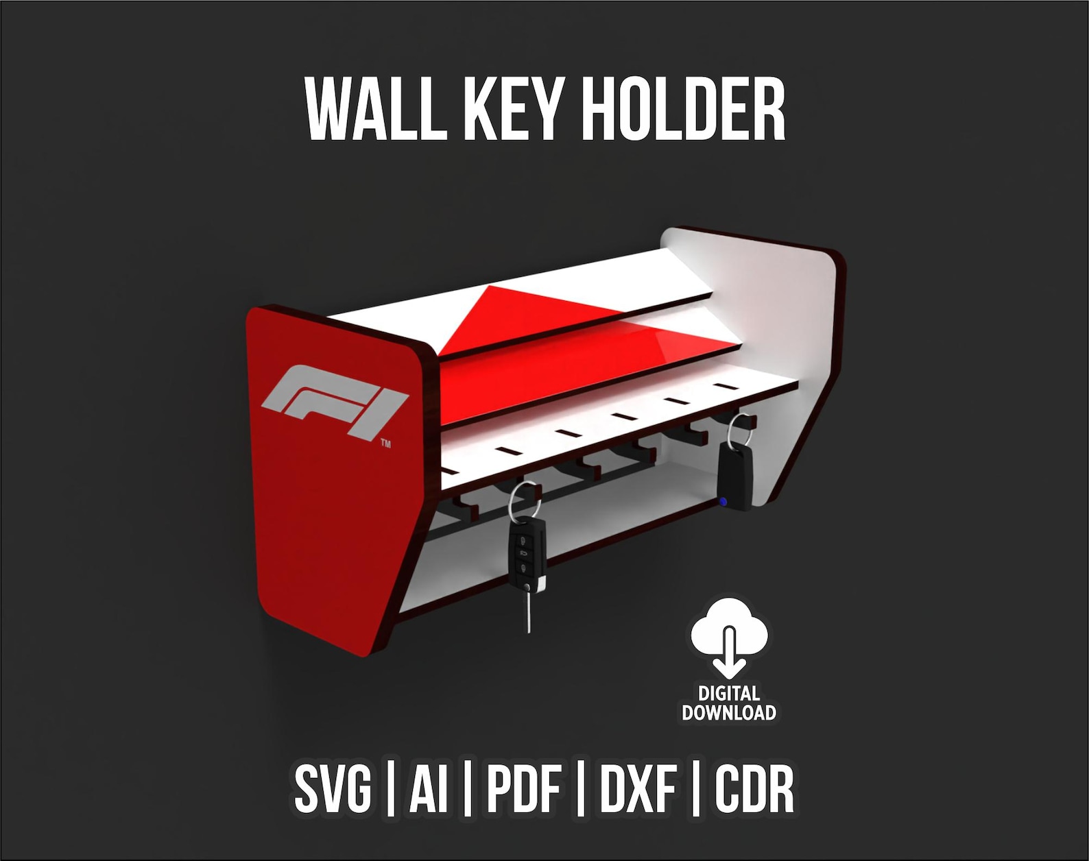 F1 Spoiler Wing Designed Wall Key Holder Svg and Dxf Files for Laser ...