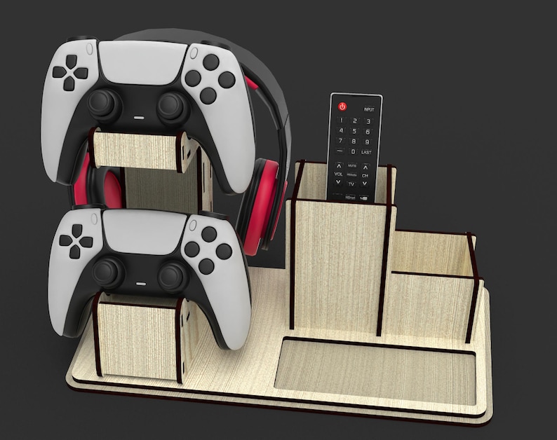 Dual Controller and Remote Desk Stand With Headphone Holder Svg and Dxf ...