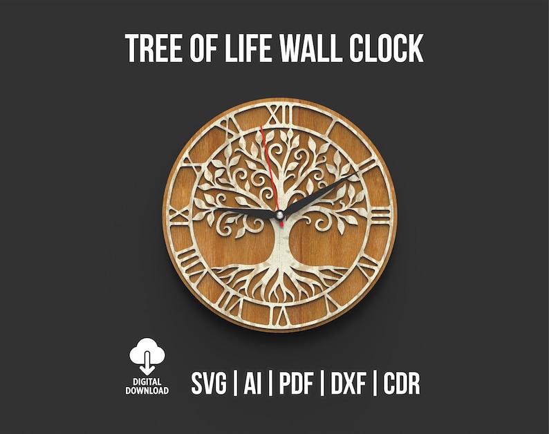 Tree of Life Wall Clock Svg and Dxf Files for Laser Cutting Machines - Etsy