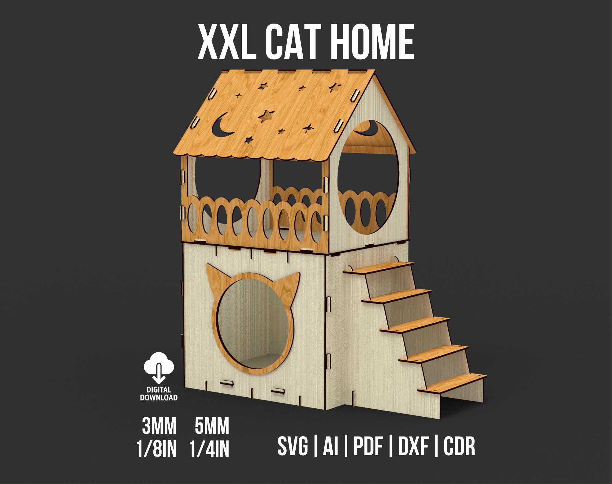 Cat House Svg and Dxf Files for Laser Cut, Two-story Cat, Rabbit and ...