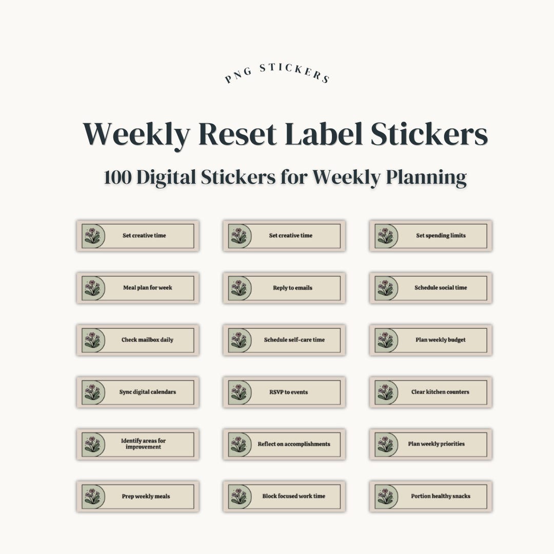 Weekly Reset Label Stickers for Goodnotes Digital Planner Sunday Reset ...