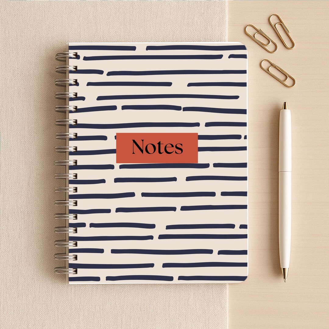 Beige and Navy Minimal Stripe Notebook Student Planning Journal ...