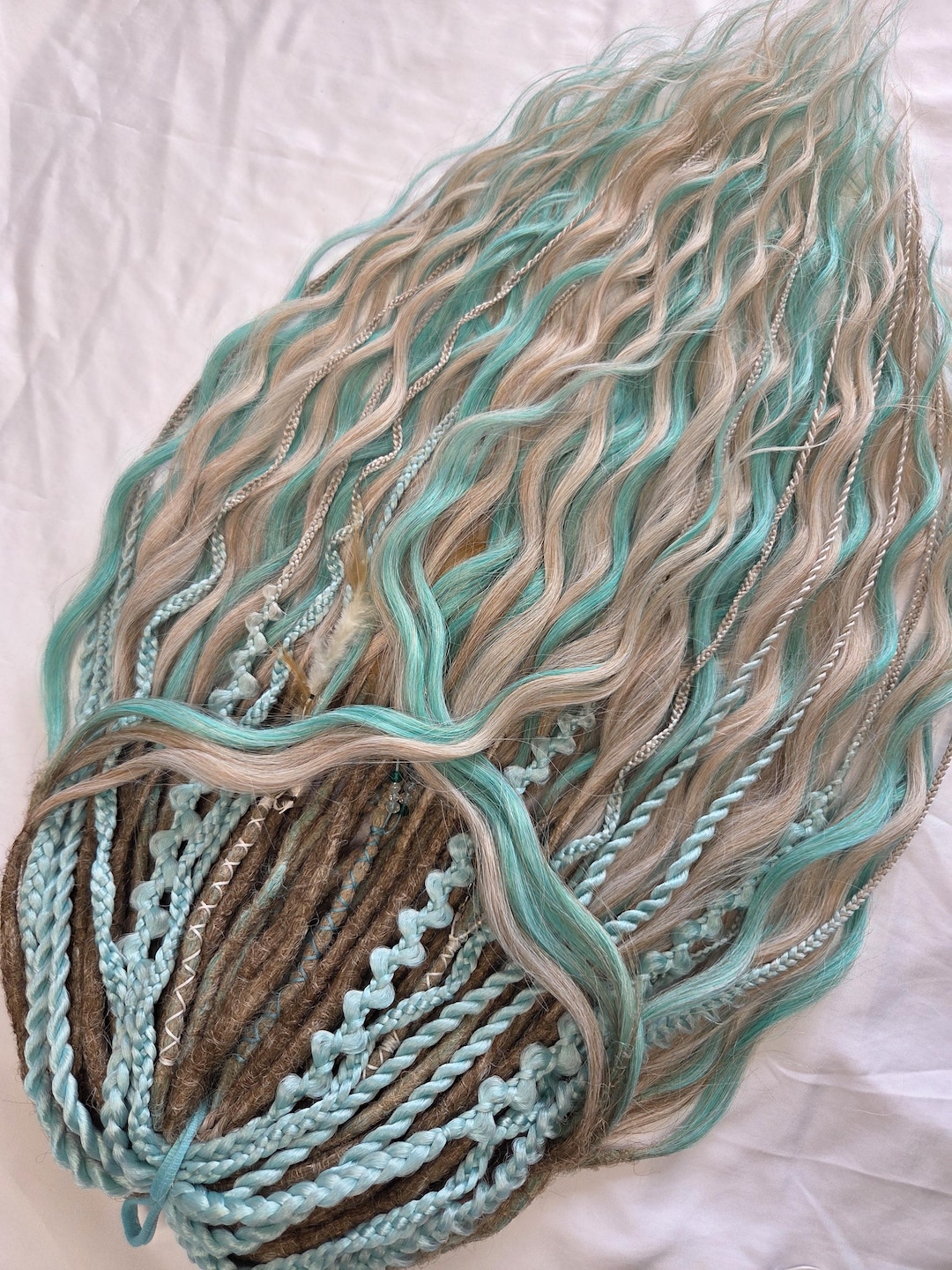 Boho Dreadlocks 56 DE – Blonde, Turquoise & Natural Light Brown – Wavy ...