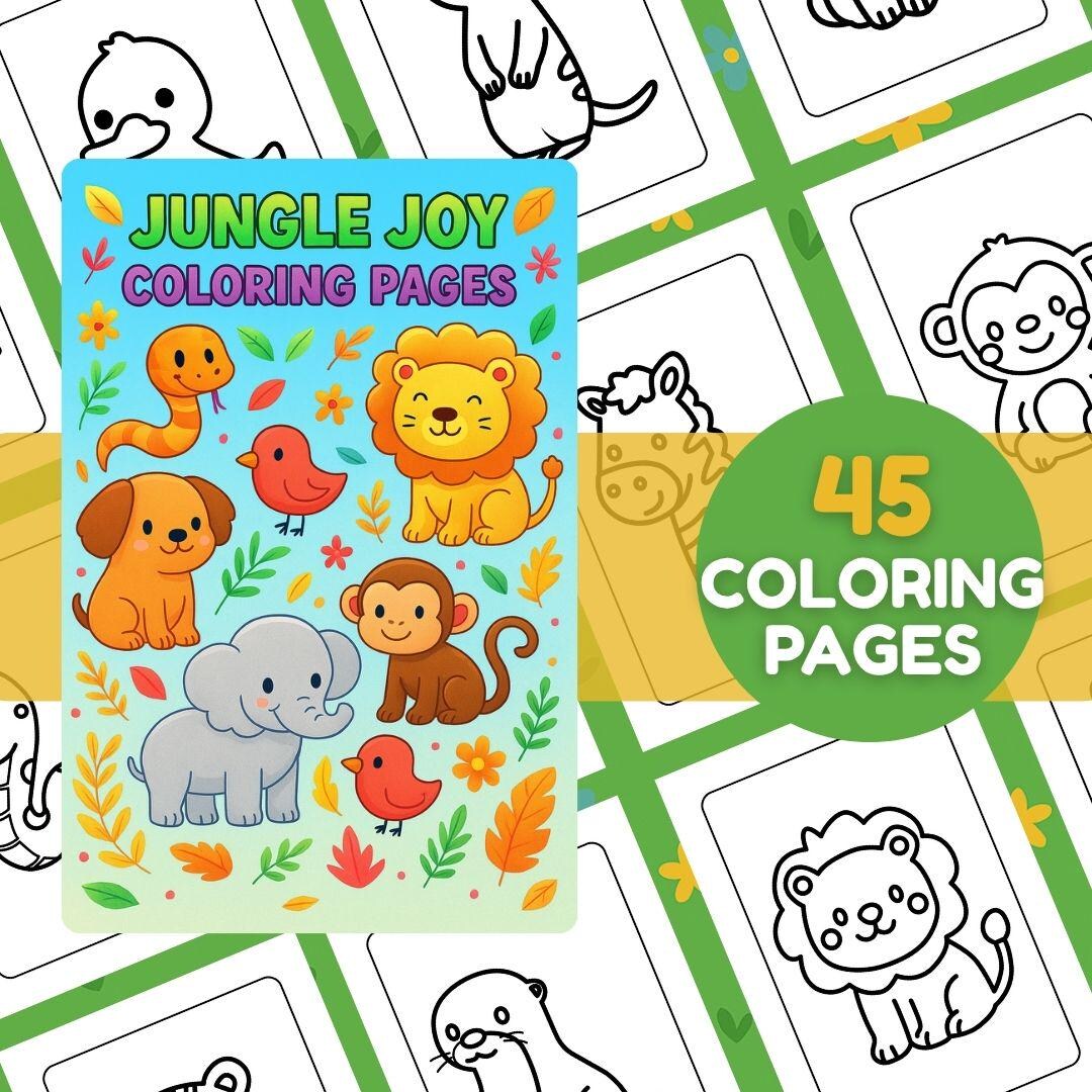 Jungle Joy Coloring Pages for Kids | Printable Jungle Animal Coloring ...