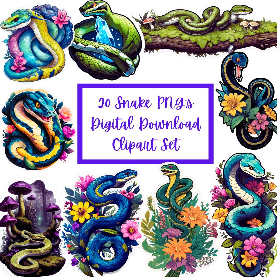 Witch Familiar Snake Clipart – Mystical Serpent PNG Bundle (digital ...