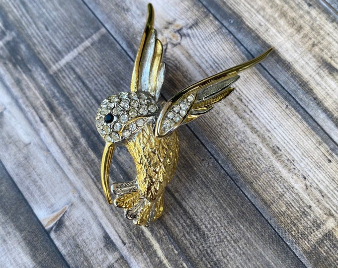 Gorgeous Vintage Butler Style Hummingbird Brooch Gold and White With ...