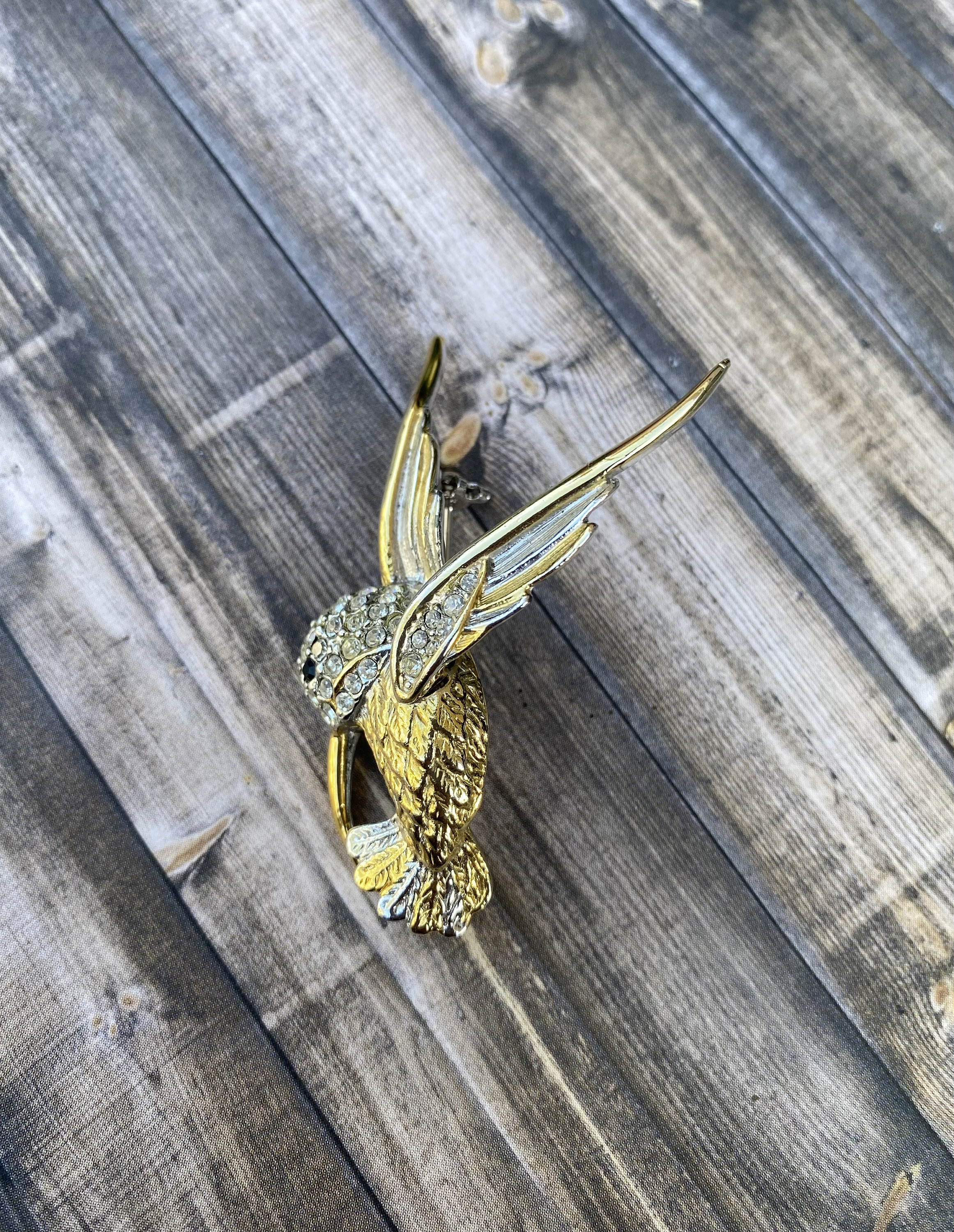 Gorgeous Vintage Butler Style Hummingbird Brooch Gold and White With ...