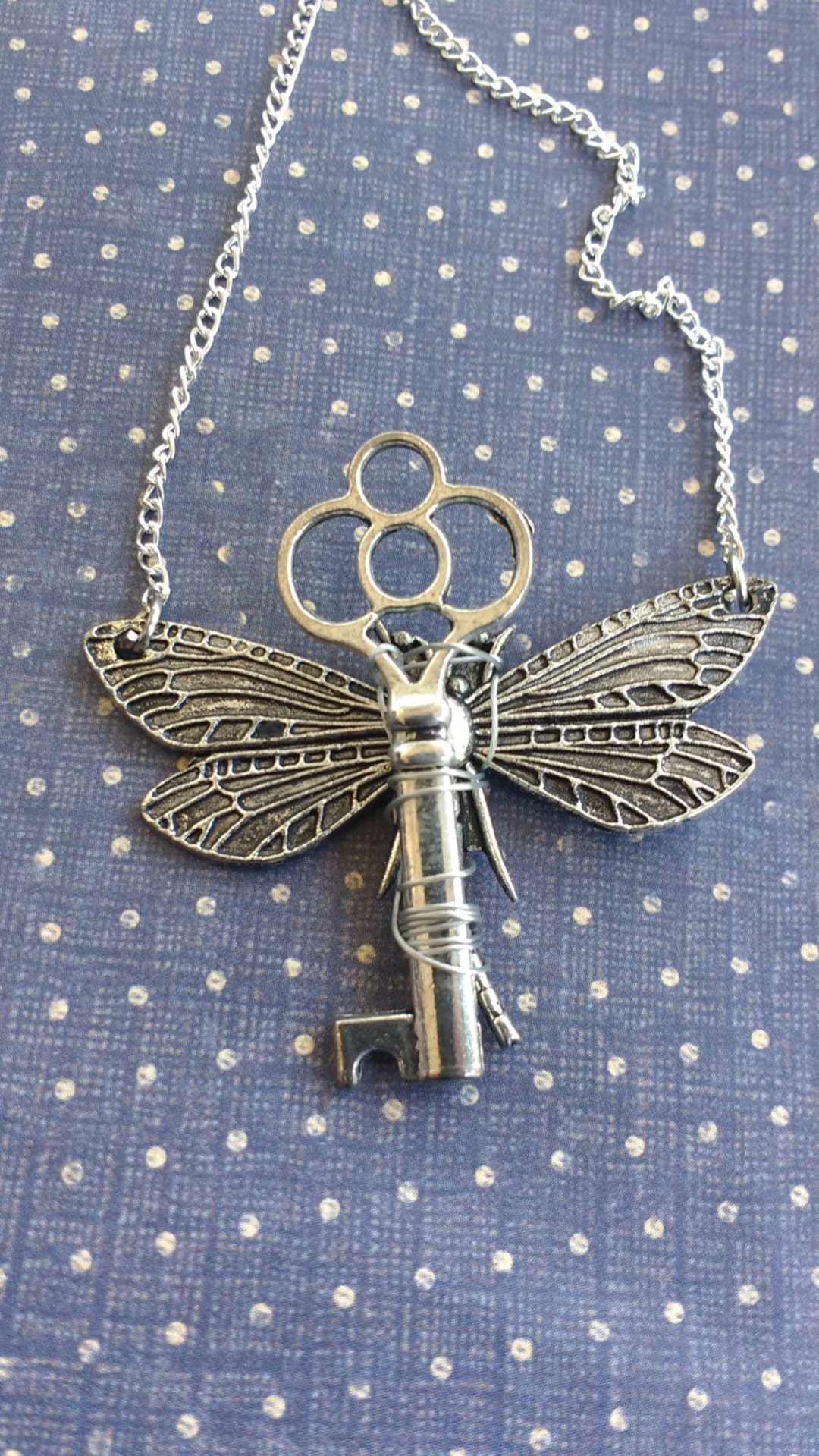 Silver Tone Dragonfly Key Necklace Key With Wings Charm Necklace - Etsy