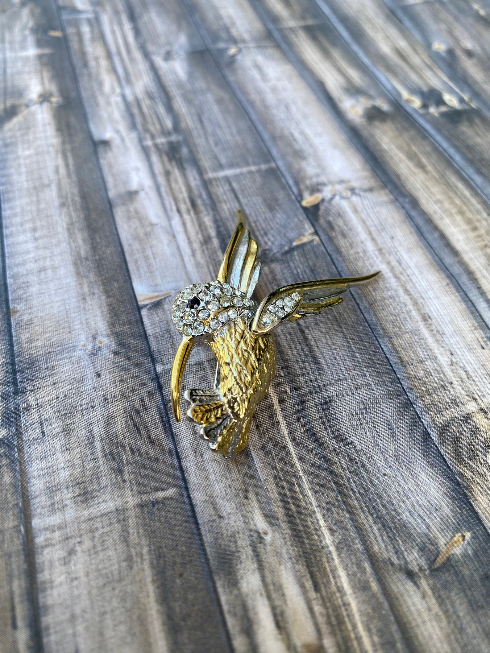 Gorgeous Vintage Butler Style Hummingbird Brooch Gold and White With ...