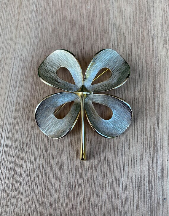 Beautiful vintage large four leaf clover brooch in si… - Gem