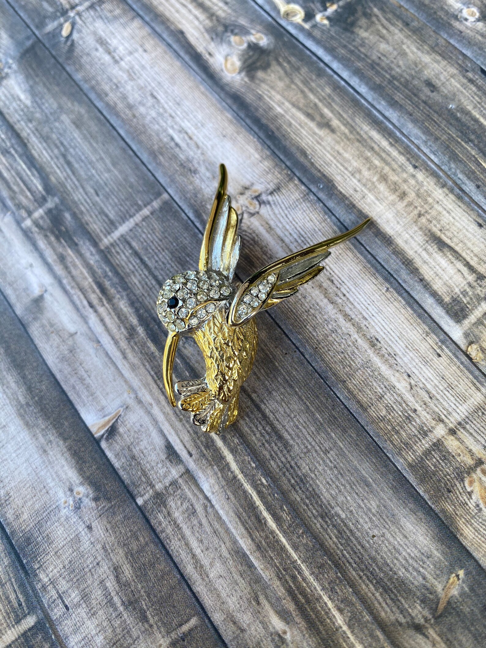Gorgeous Vintage Butler Style Hummingbird Brooch Gold and White With ...