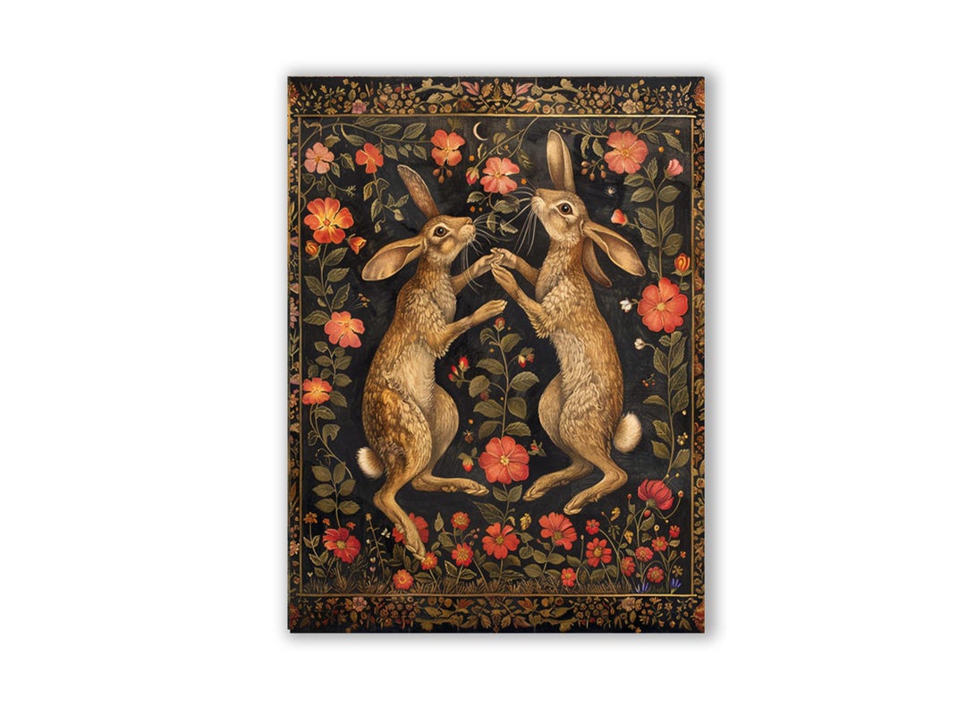 Dancing Hares Art Print – Spring Equinox Folk Art (digital Download) - Etsy