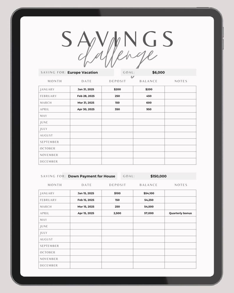 Printable Savings Tracker | Goal Sheet PDF | Personal Finance & Money ...