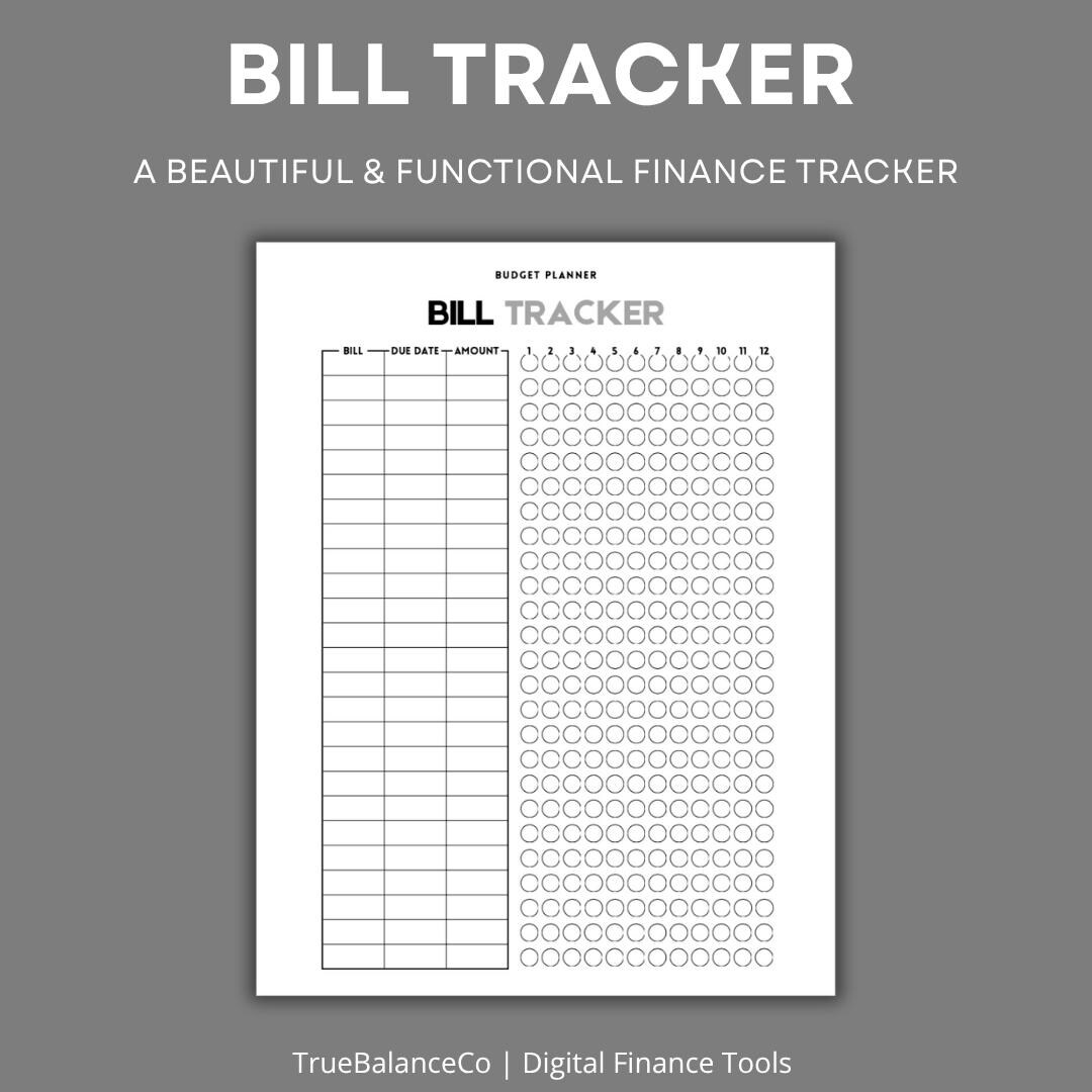 Yearly Bill Tracker Printable | Minimal Black and White Finance ...