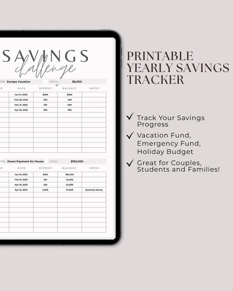 Printable Savings Tracker | Goal Sheet PDF | Personal Finance & Money ...