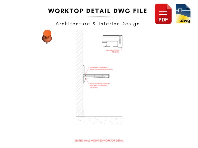 Wall Mounted Worktop Detail CAD File | Interior Detail | Instant ...