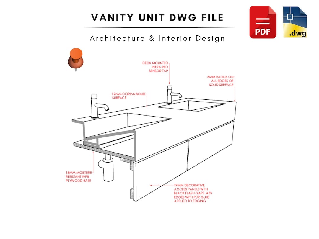 Wall Mounted Vanity CAD Drawing | Interior Detail | Instant Digital ...