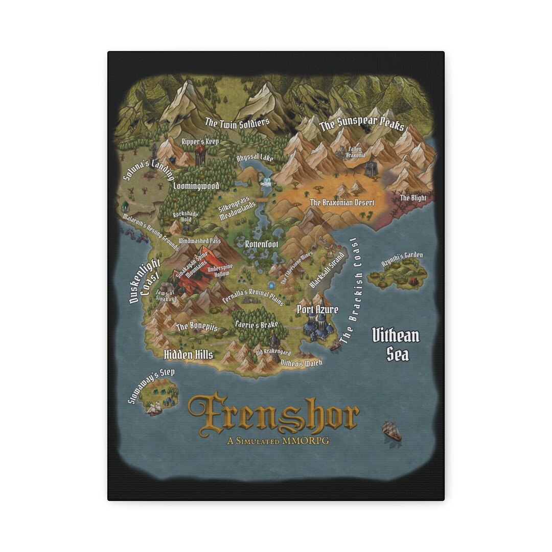 Erenshor Map Canvas Art With Black Boarder, Unique Gift for Erenshor ...