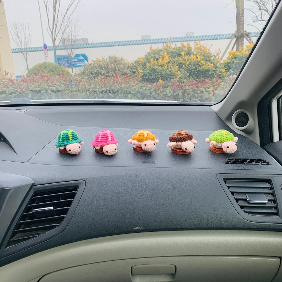 Crochet Turtle Car Dashboard Decoration – Handmade Amigurumi Plush Car ...