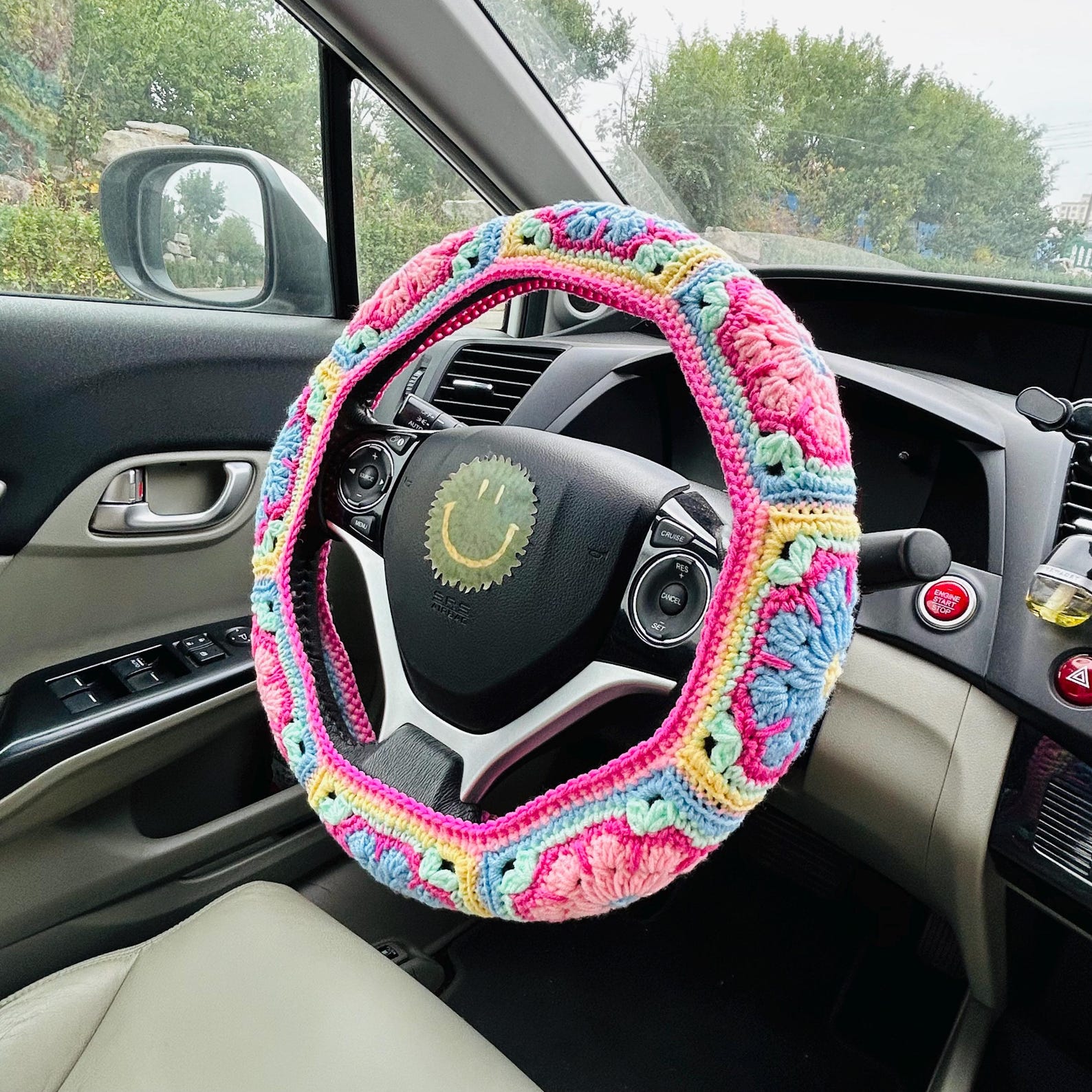 Handmade Steering Wheel Cover Rainbow Colorful Gesang Flowers Vantage ...