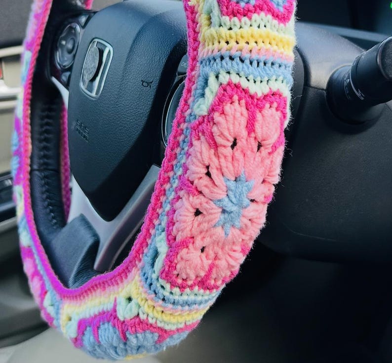 Handmade Steering Wheel Cover Rainbow Colorful Gesang Flowers Vantage ...