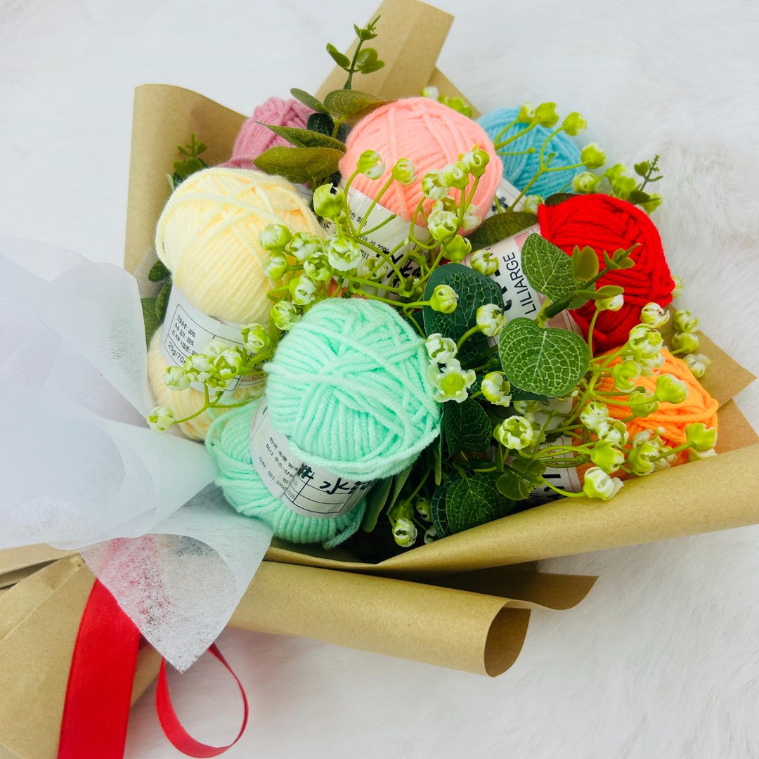 Crochet Yarn DIY Kit Bouquet, Handmade Knitting Housewarming Decoration ...